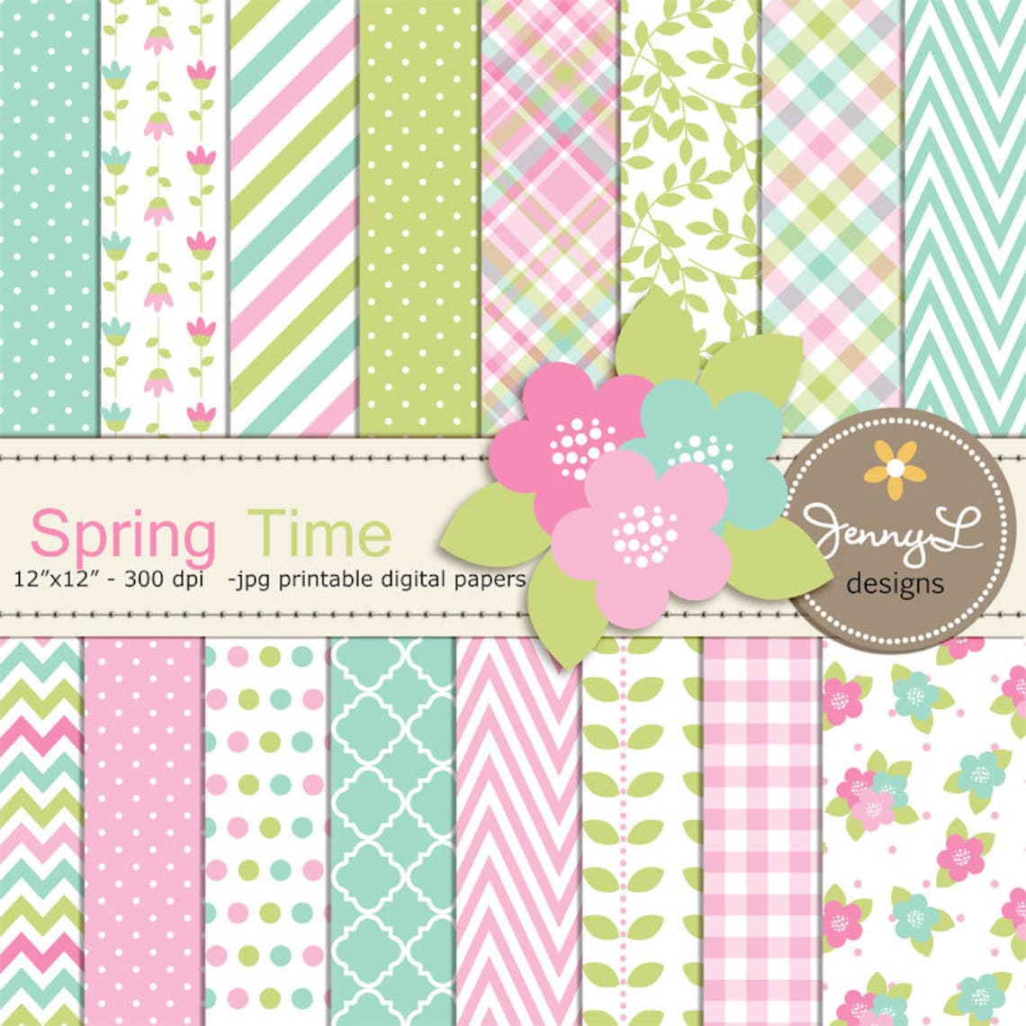 Spring Digital Papers and Flower Clipart, Tulip Blossom, Mother's Day ...