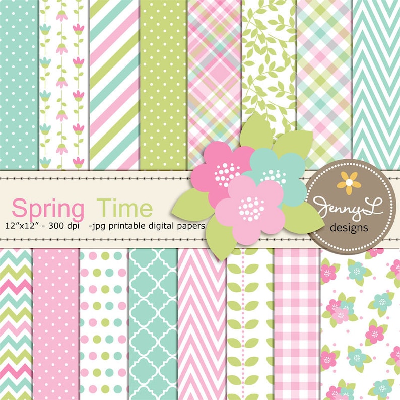 Spring Digital Papers and Flower Clipart, Tulip Blossom, Mother's Day ...