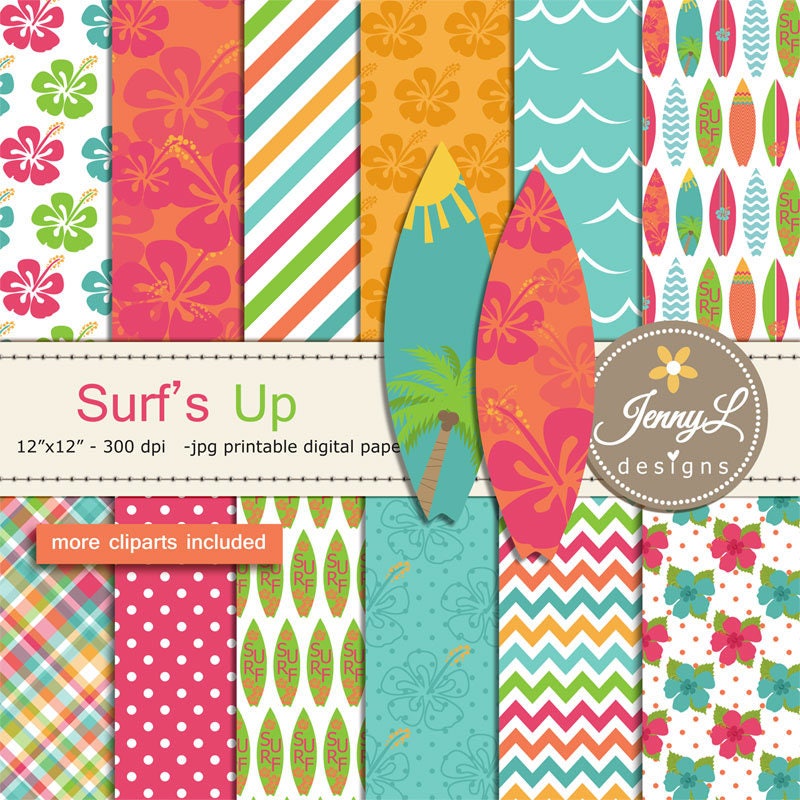 Surfing Digital Papers and Clipart SET Surfing Board | Etsy