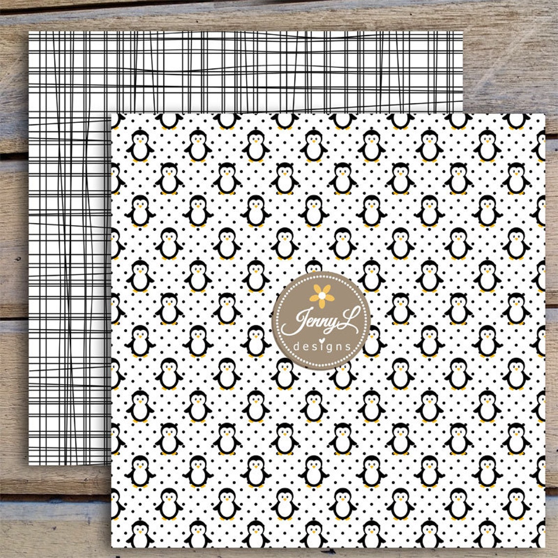 Penguin Digital Paper and Clipart Winter Snow Penguins for | Etsy