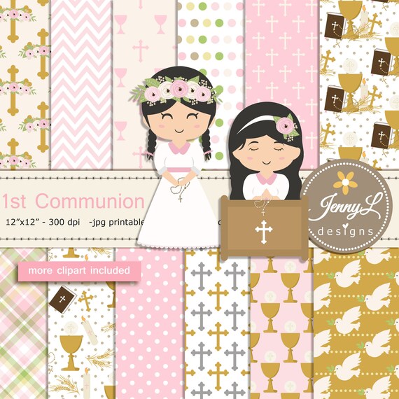 1st Communion Digital Papers and Bible Clipart, Confirmation, Chalice ...