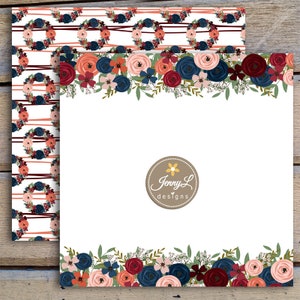 Navy Blue Burgundy Floral Digital Paper, Wedding Fall Flower Paper ...