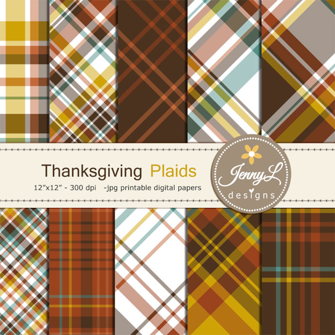 Thanksgiving Plaids Digital Papers, Tartan, Stripes Fall, Autumn, Brown ...