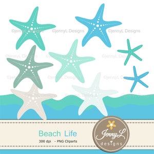 Beach Digital Papers and Star Fish Clipart SET, Ocean, Water Wave for ...
