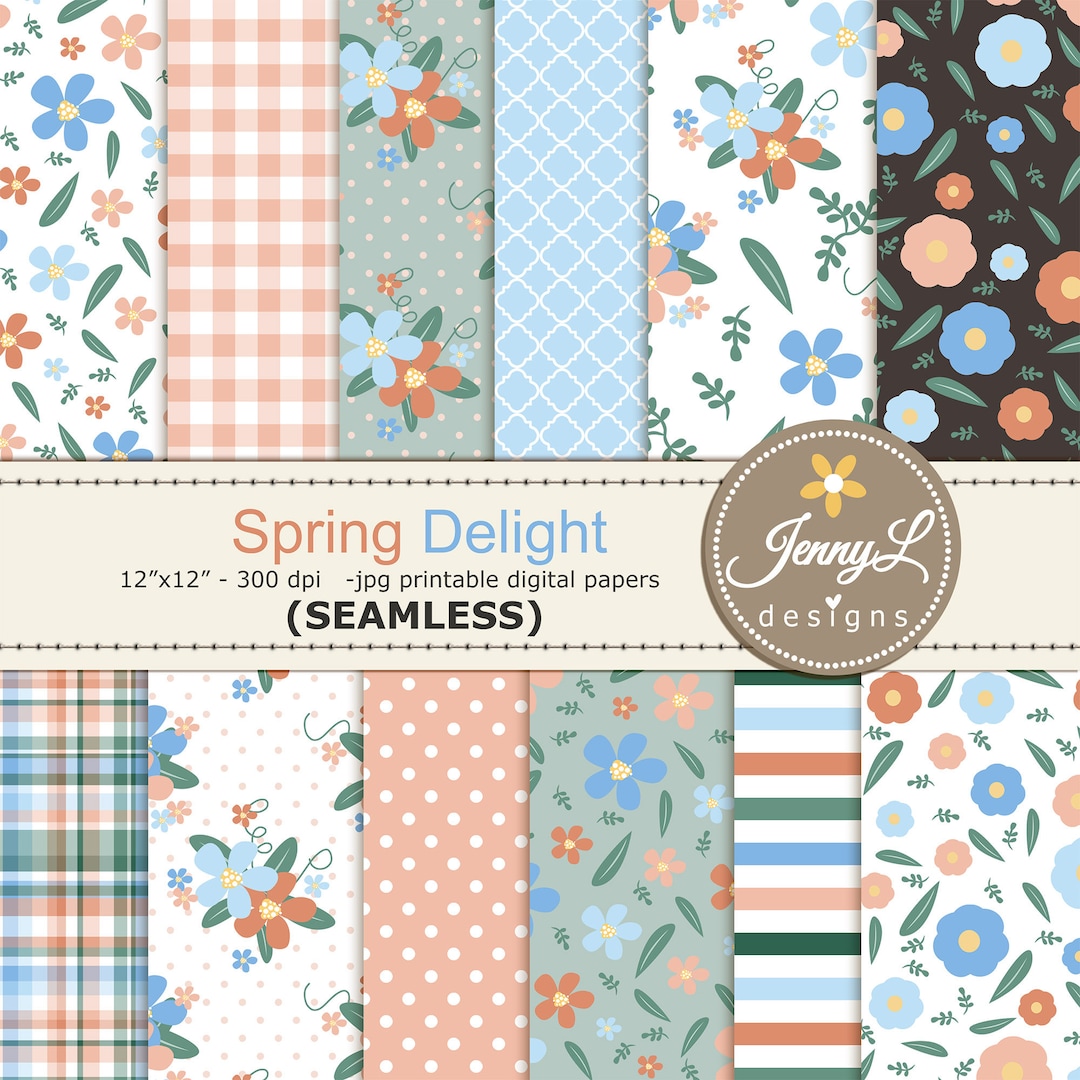 Spring FLORAL Seamless Printable Digital Papers, Repeat Pattern ...