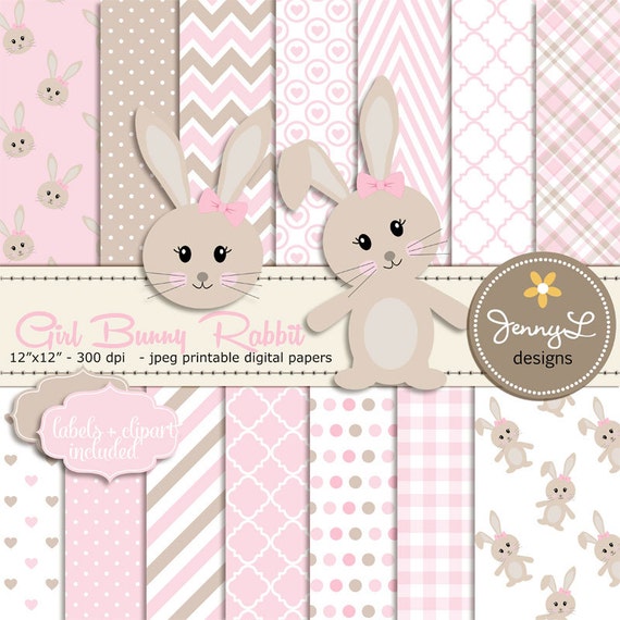 Bunny Rabbit Digital papers, Girl Bunny Clipart, Bunny Baptism ...