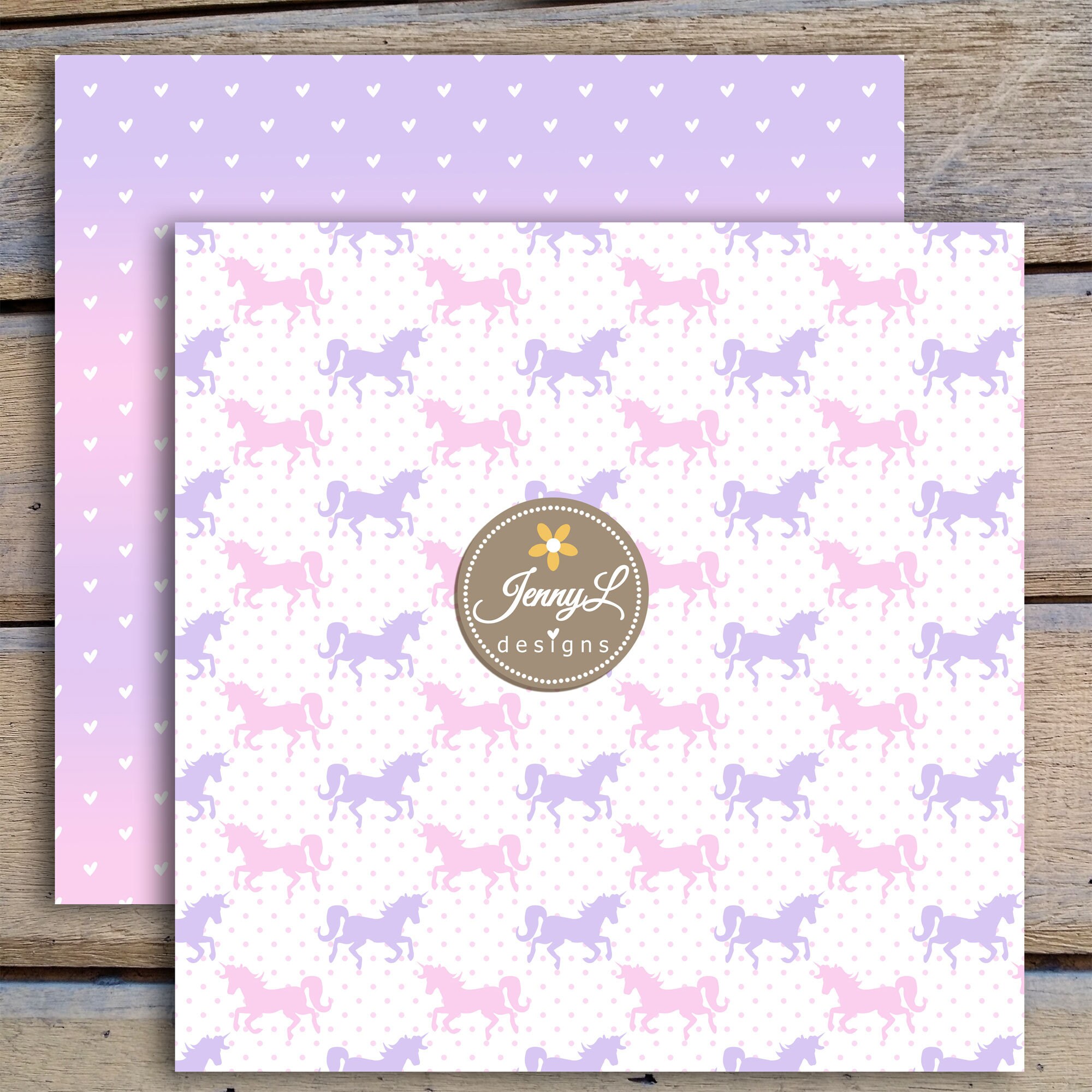 Pastel Unicorn Faces Digital Papers and Clipart SET, Pastel Hearts for ...