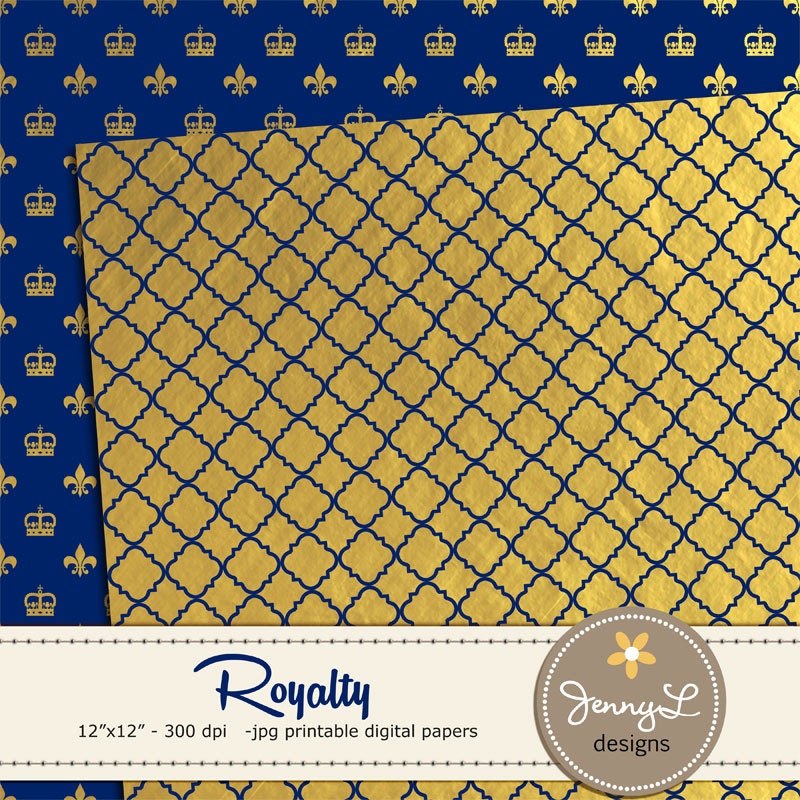 Gold and Royal Blue Digital Papers Royalty Papers Gold Foil | Etsy