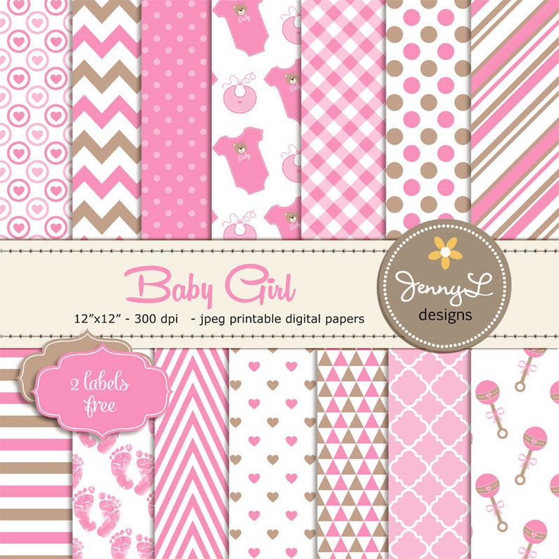 Baby Shower Digital Papers Baby Girl Baptism Birth - Etsy