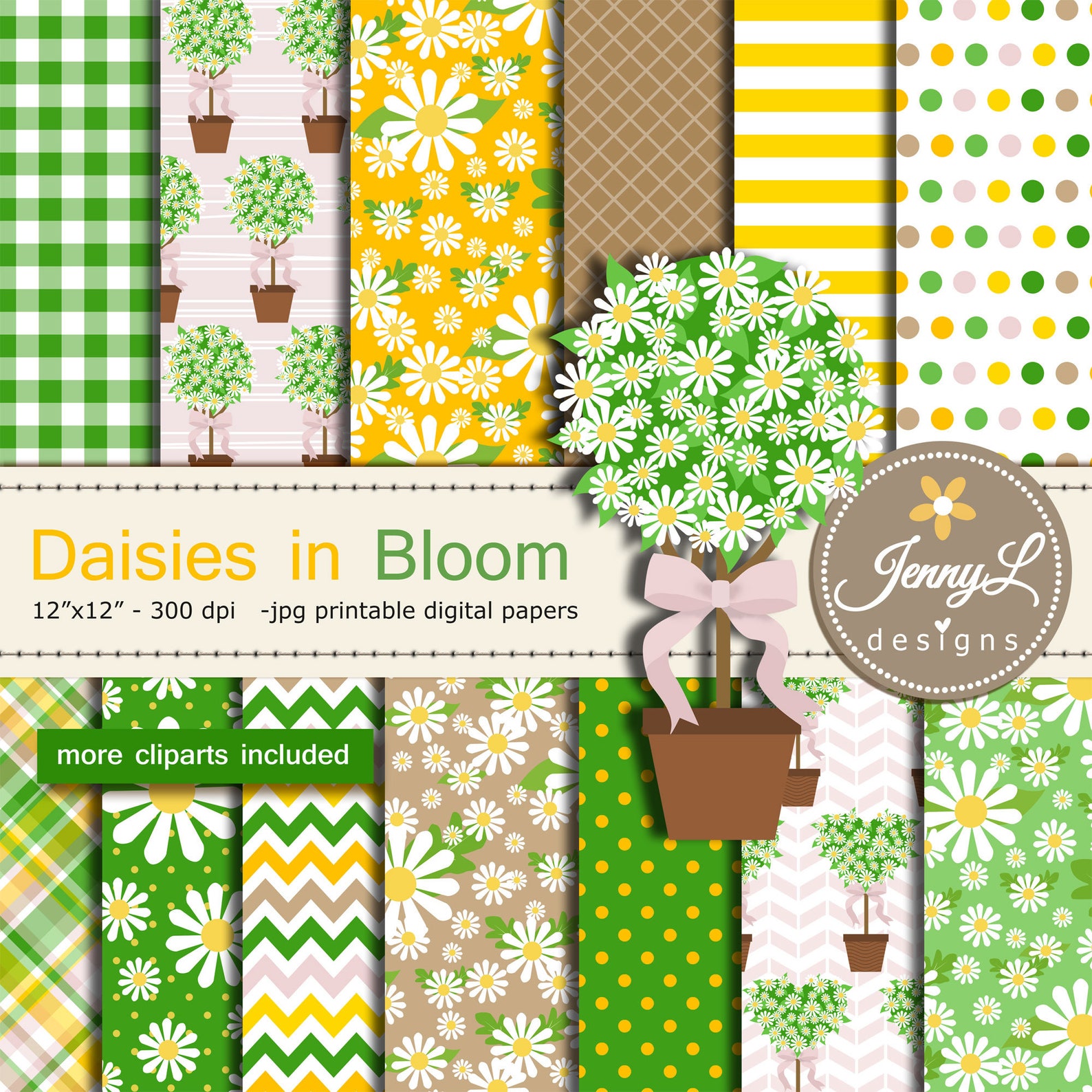 Daisy Flower Digital Papers and Clipart SET for Wedding - Etsy