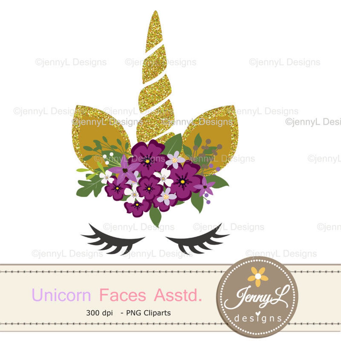 Unicorn Faces Clipart Pastel Unicorn Flower Unicorn Glitter - Etsy