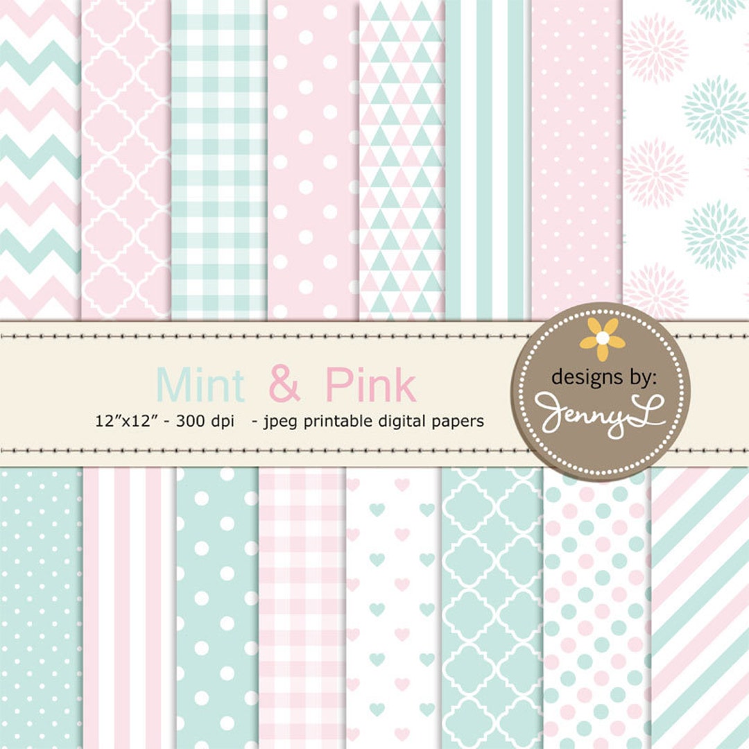 Mint and Pink Digital Papers, Blush, Turquoise, Light Pink Scrapbooking ...