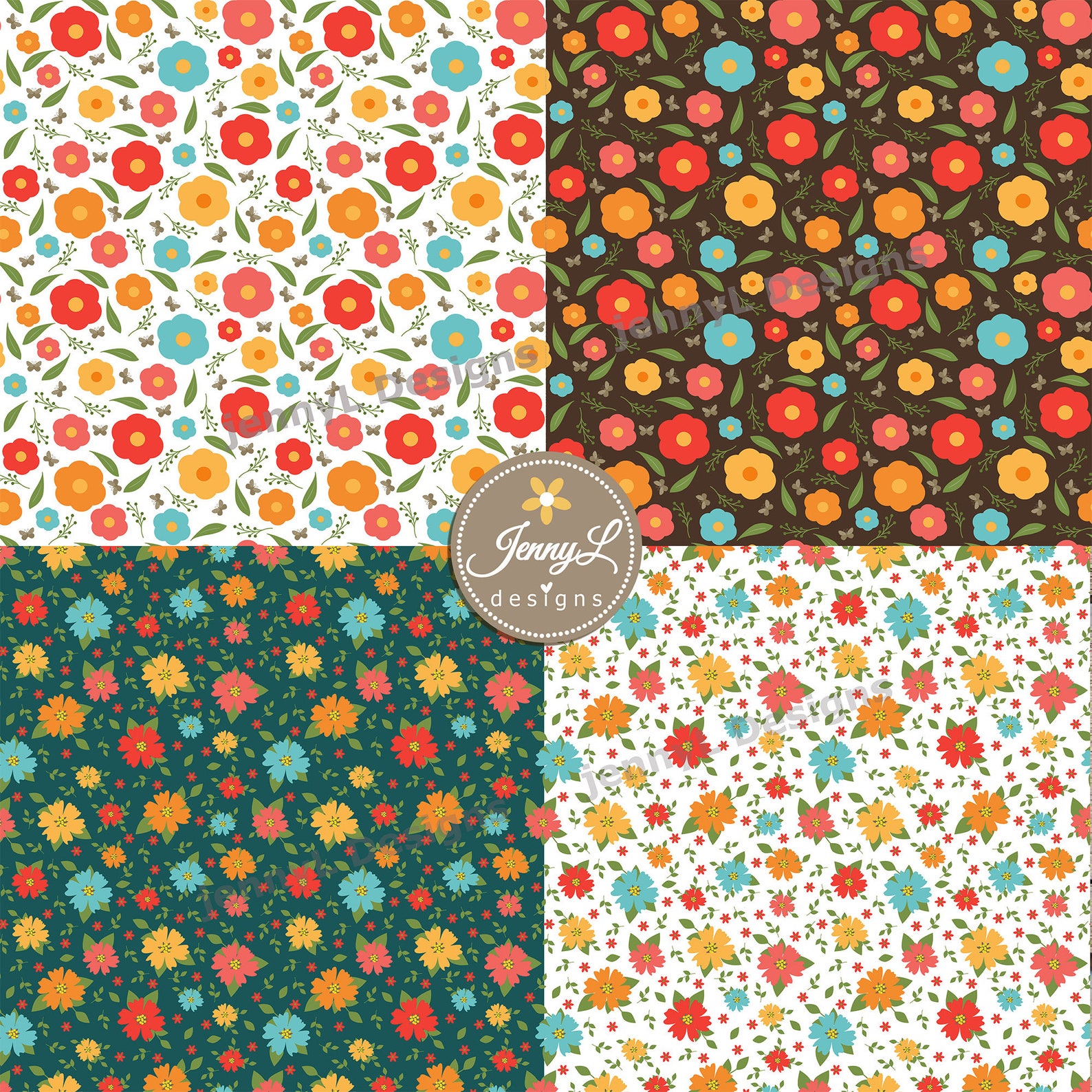 Happy Spring SEAMLESS Printable Digital Papers, Repeat Pattern , Floral ...