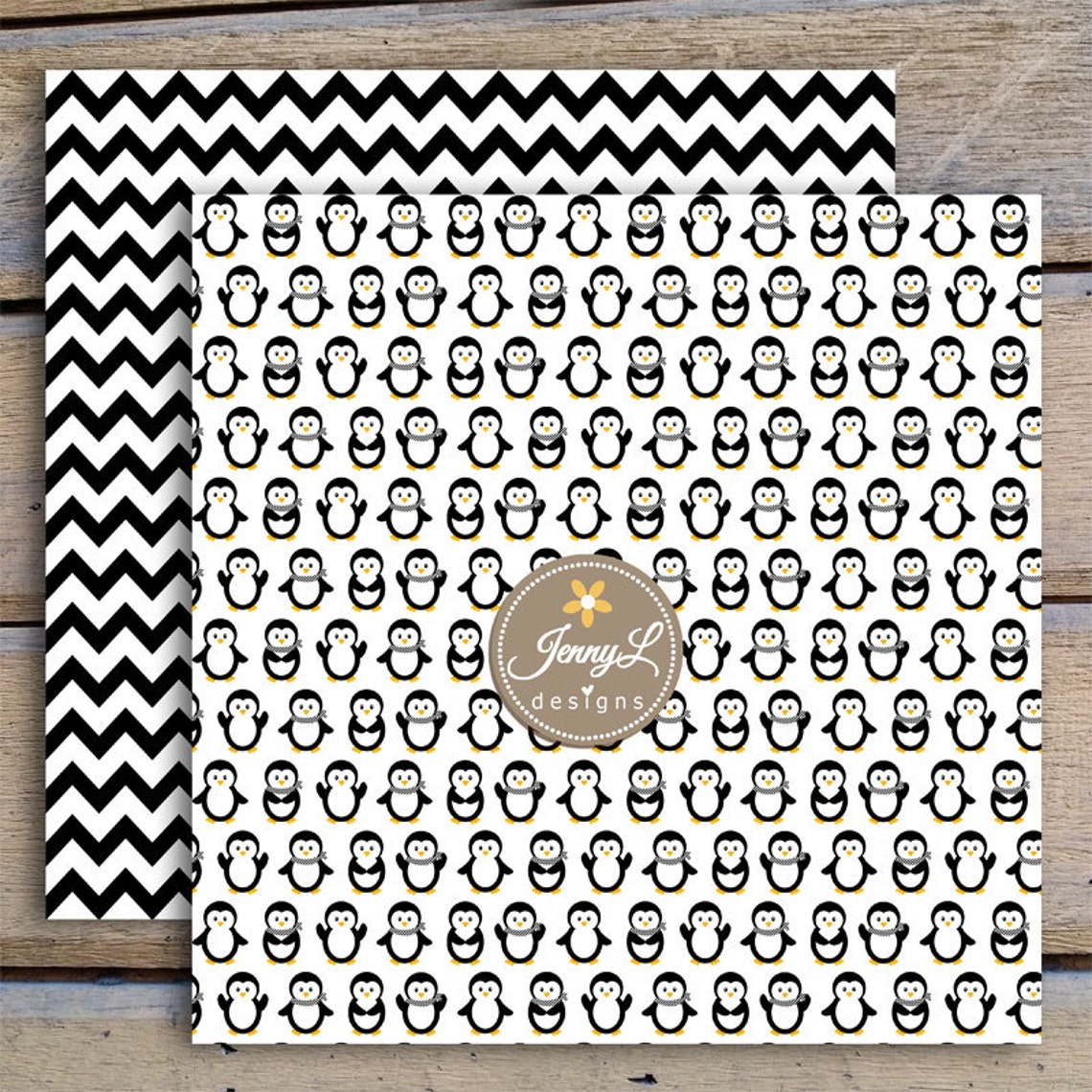 Penguin Digital Paper and Clipart, Winter Snow Penguins for Baby Shower ...