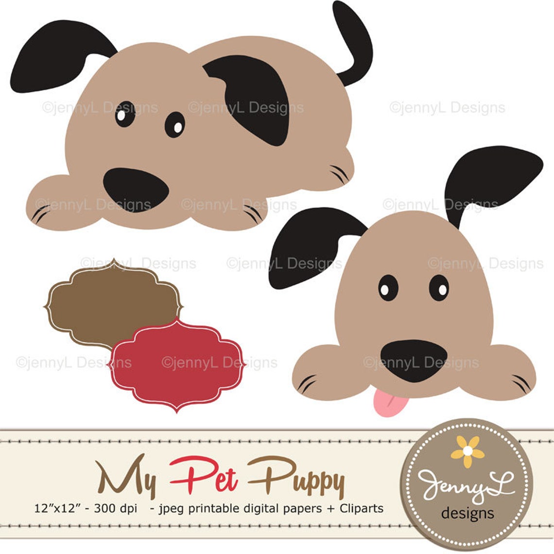 Dog Digital Papers Pet Puppy Clipart Red and Brown Theme - Etsy