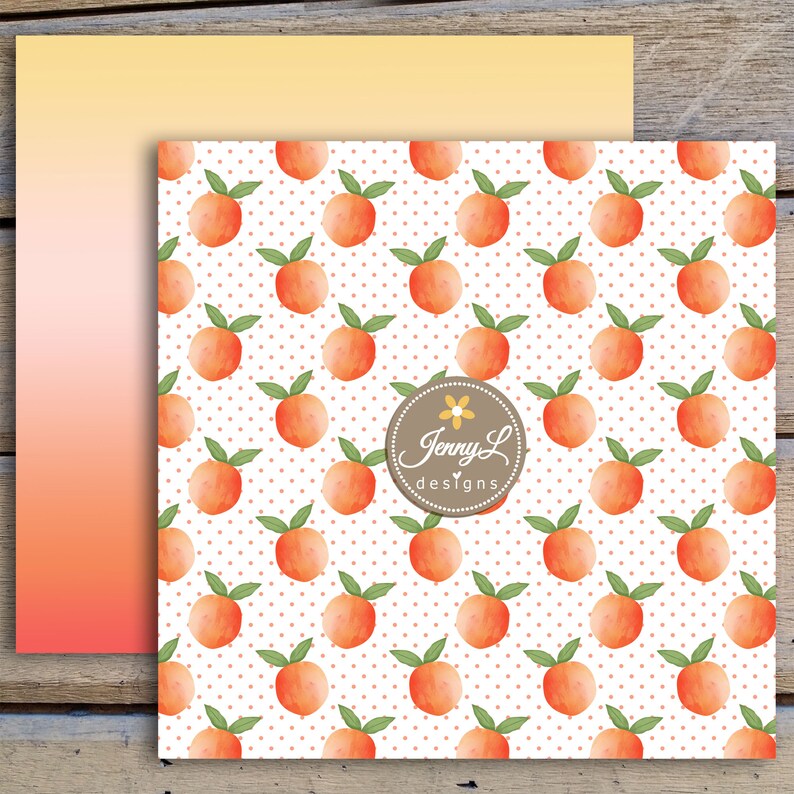 Summer Peaches Non-seamless Digital Papers and Peach Fruit Clipart SET ...