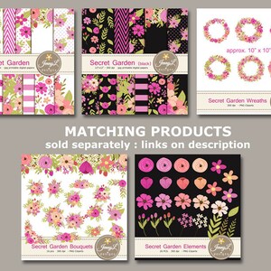 Black Floral Digital Paper, Pink Wedding Flower Paper Digital ...