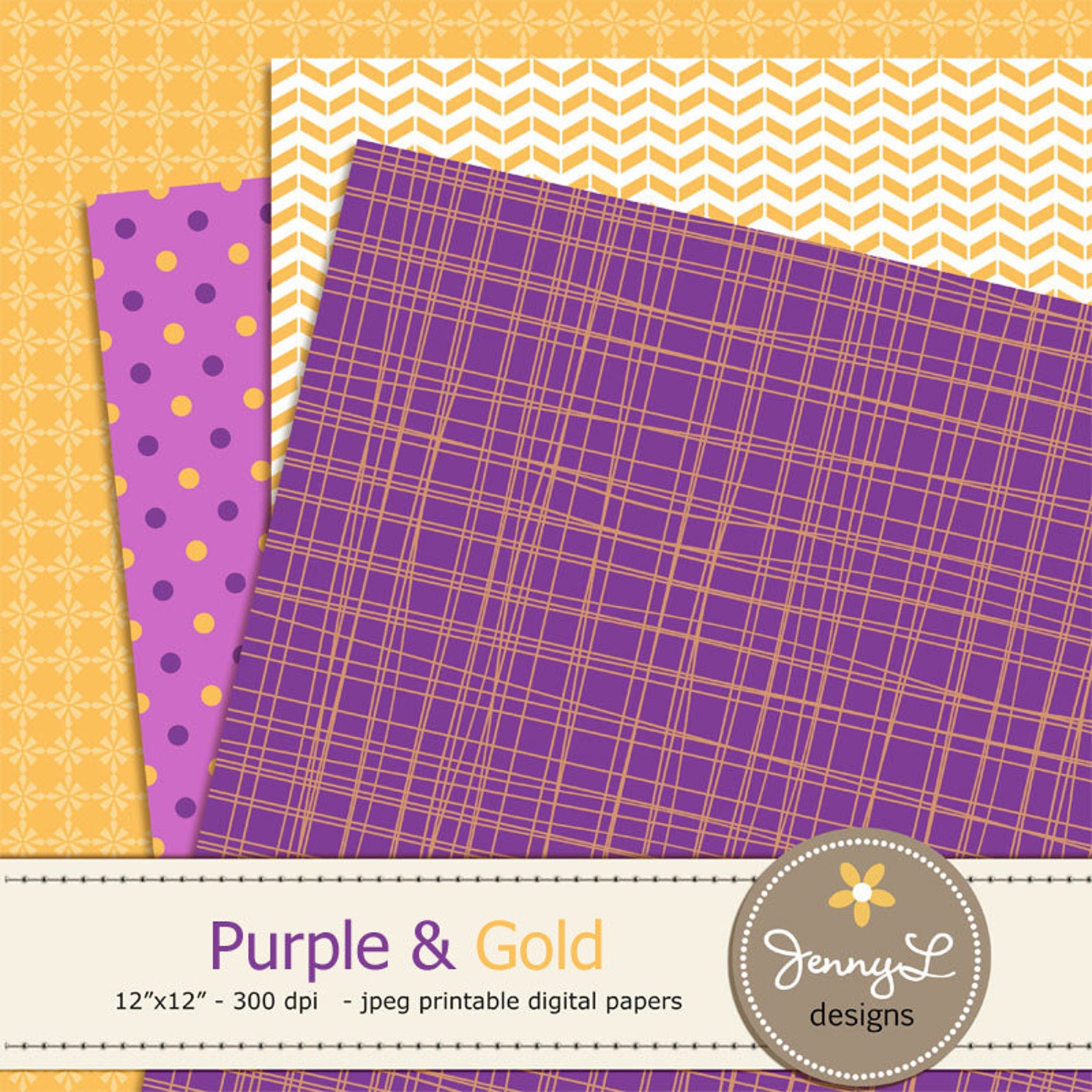 Purple and Yellow Gold Princess Digital Papers, Inspired Printable ...