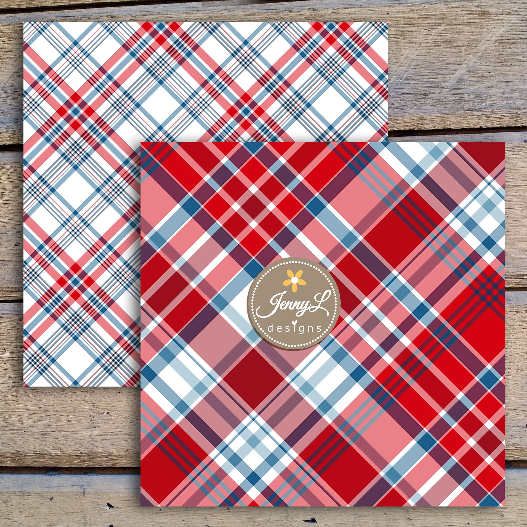 Patriotic Plaids Digital Papers, Blue and Red, Memorial Day ...