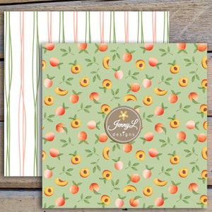 Summer Peaches Non-seamless Digital Papers and Peach Fruit Clipart SET ...