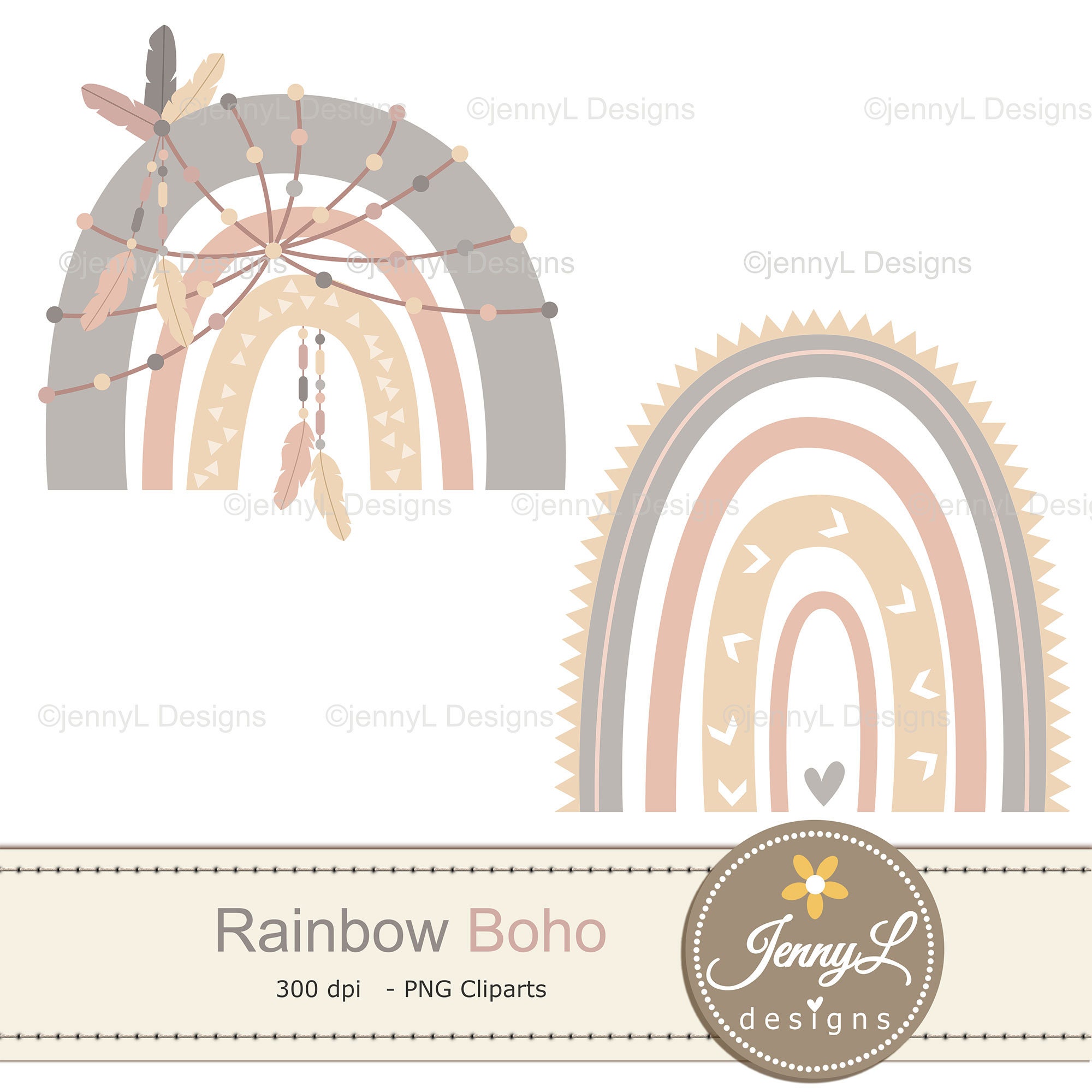 Rainbow BOHO Digital Paper and Feather Clipart for Birthday - Etsy