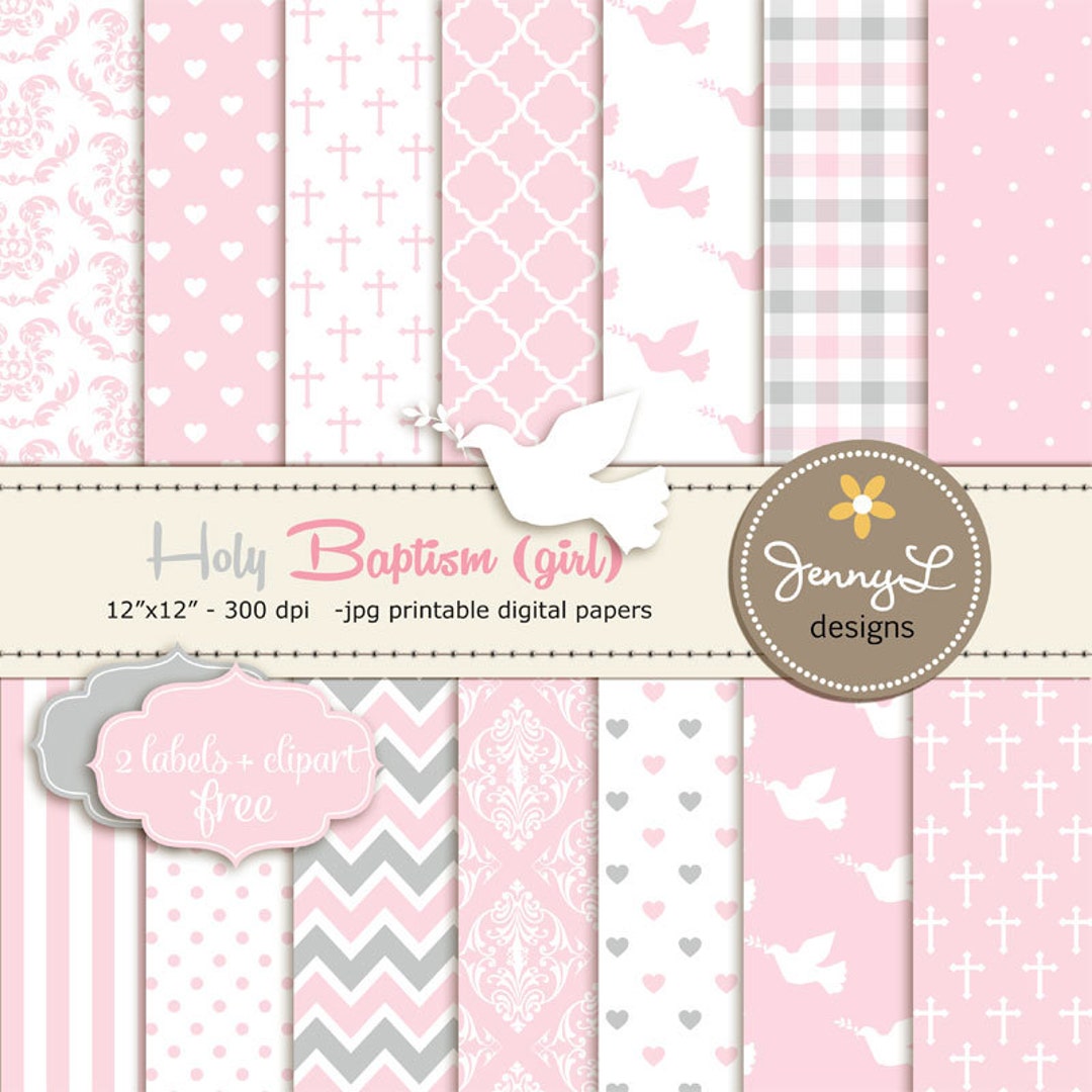 Girl Baptism Digital Papers, First Communion Digital Scrapbooking Paper ...
