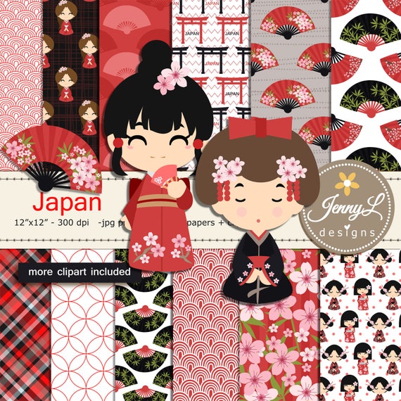 Japan Digital Papers and Japanese Clipart SET, Oriental, Asia, Sakura ...