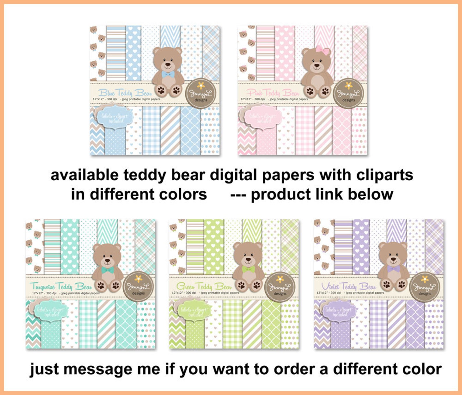 Turquoise Teddy Bear Digital Papers Teddy Bear Clipart Baby - Etsy