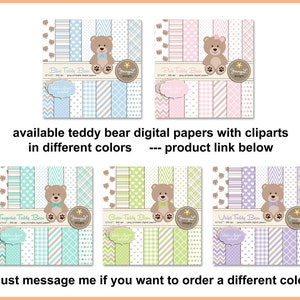 Blue Teddy Bear Digital Papers, Teddy Bear Clipart, Baby Shower ...