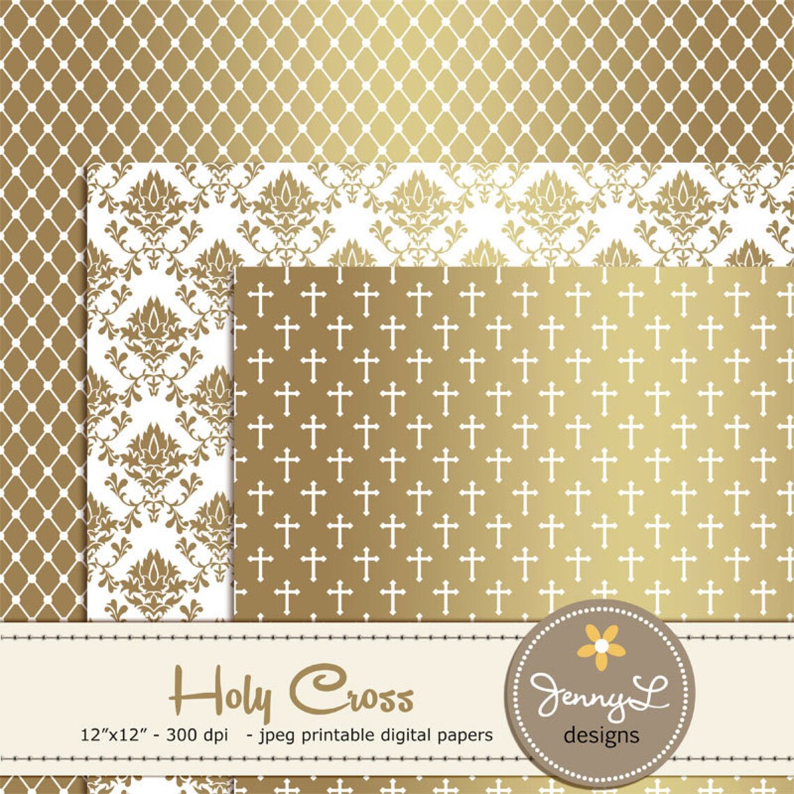 Gold Baptism Digital Papers First Communion Religious - Etsy