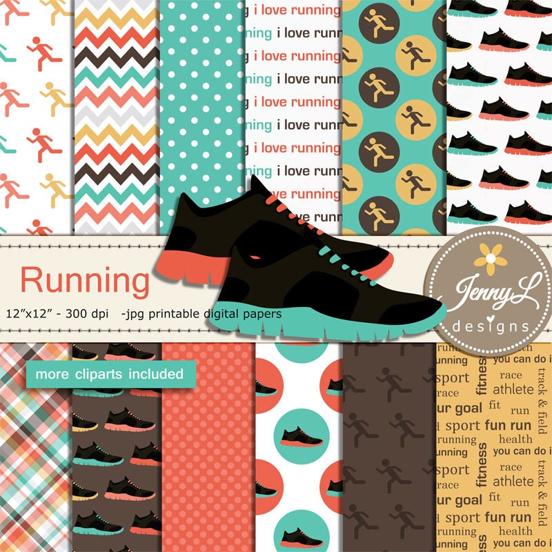 Running Digital Papers and Clipart SET, Sports, Exercise Fitness ...