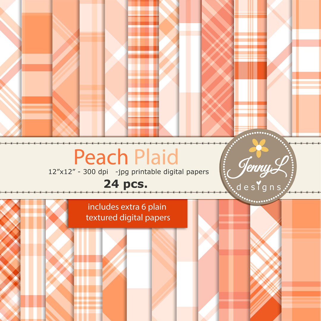 Peach Plaid Digital Papers, Pastel Background for Digital Scrapbooking ...