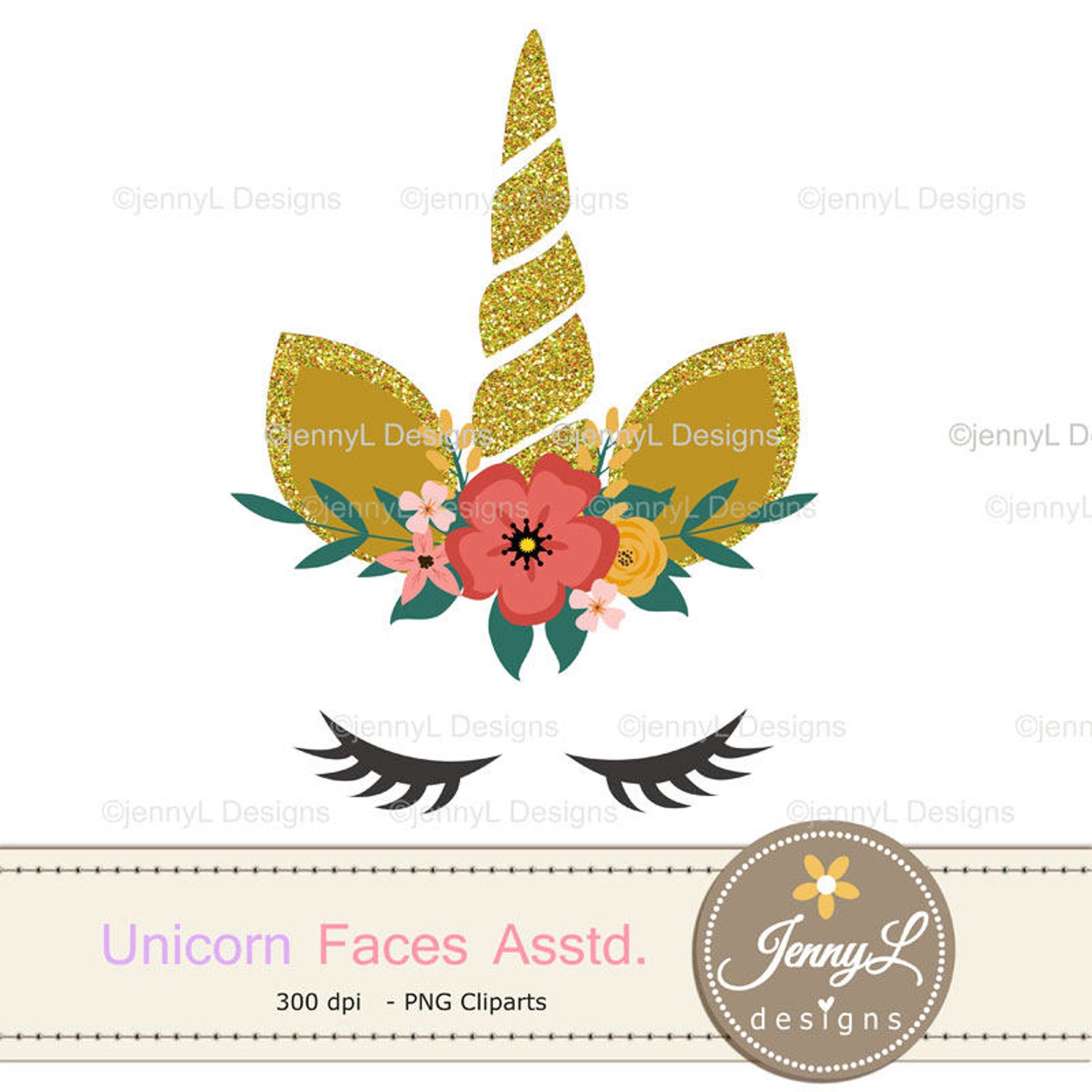 Unicorn Faces Clipart Pastel Unicorn Flower Unicorn Glitter - Etsy