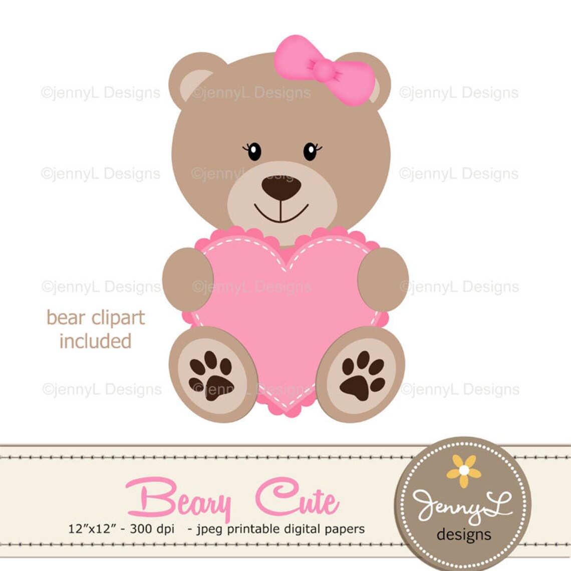 Teddy Bear Digital papers Bear clipart Valentine - Etsy Italia