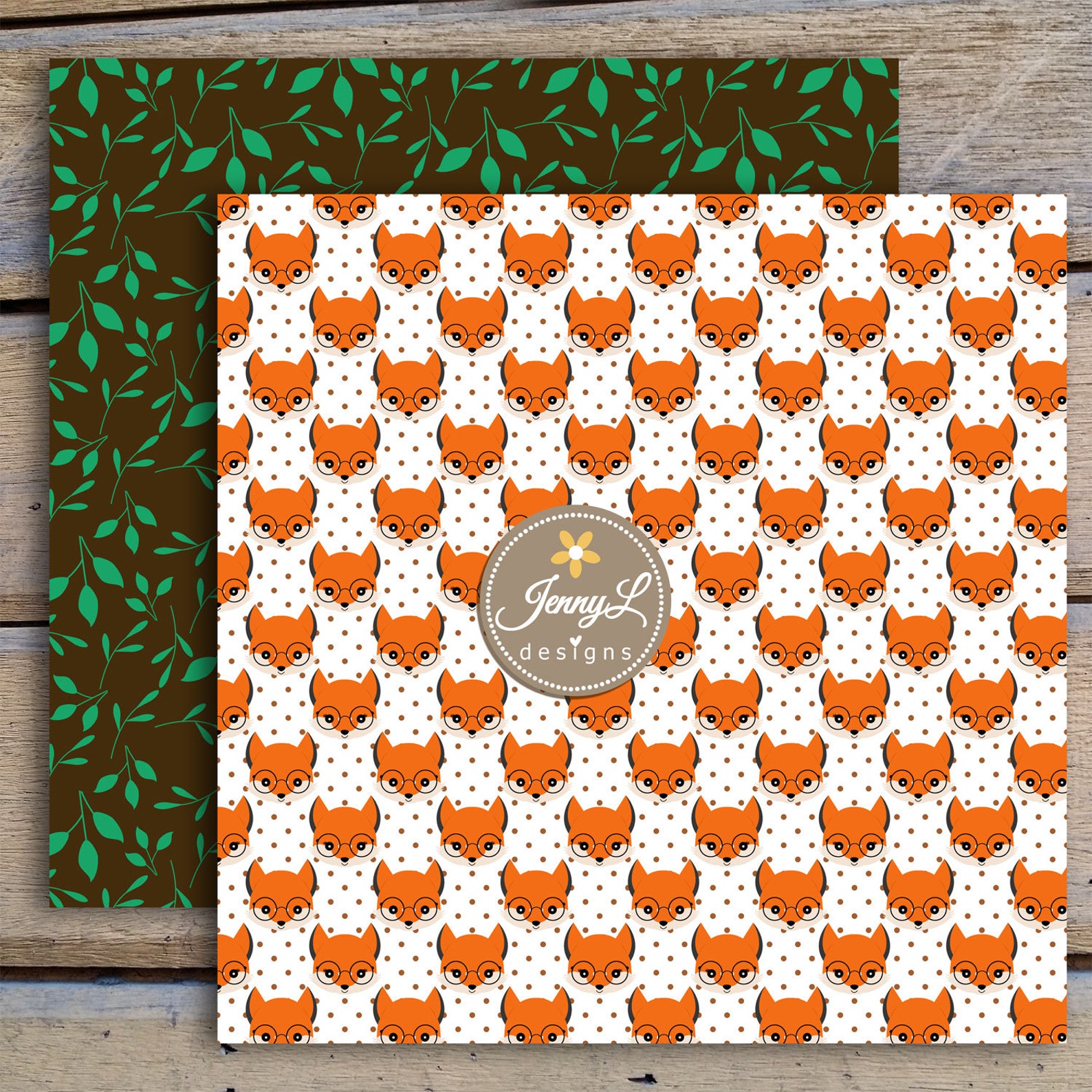 Fox Digital Paper and Clipart Fall Woodland Animal Fox With - Etsy