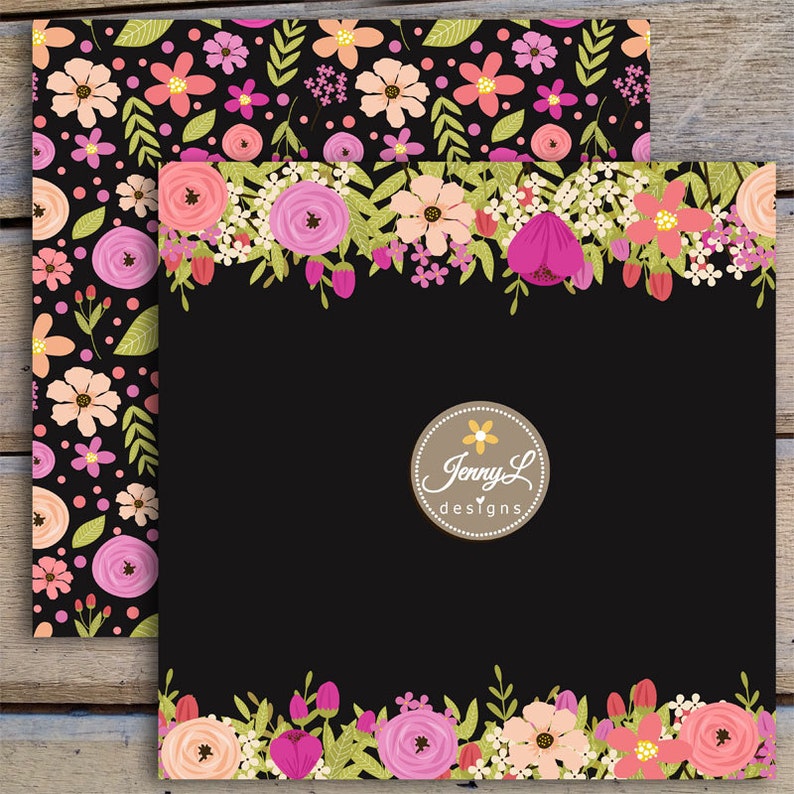 Black Floral Digital Paper, Pink Wedding Flower Paper Digital ...