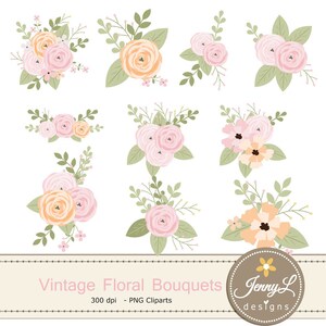 Floral Flower Clipart Vintage Wedding Flowers Bouquet | Etsy
