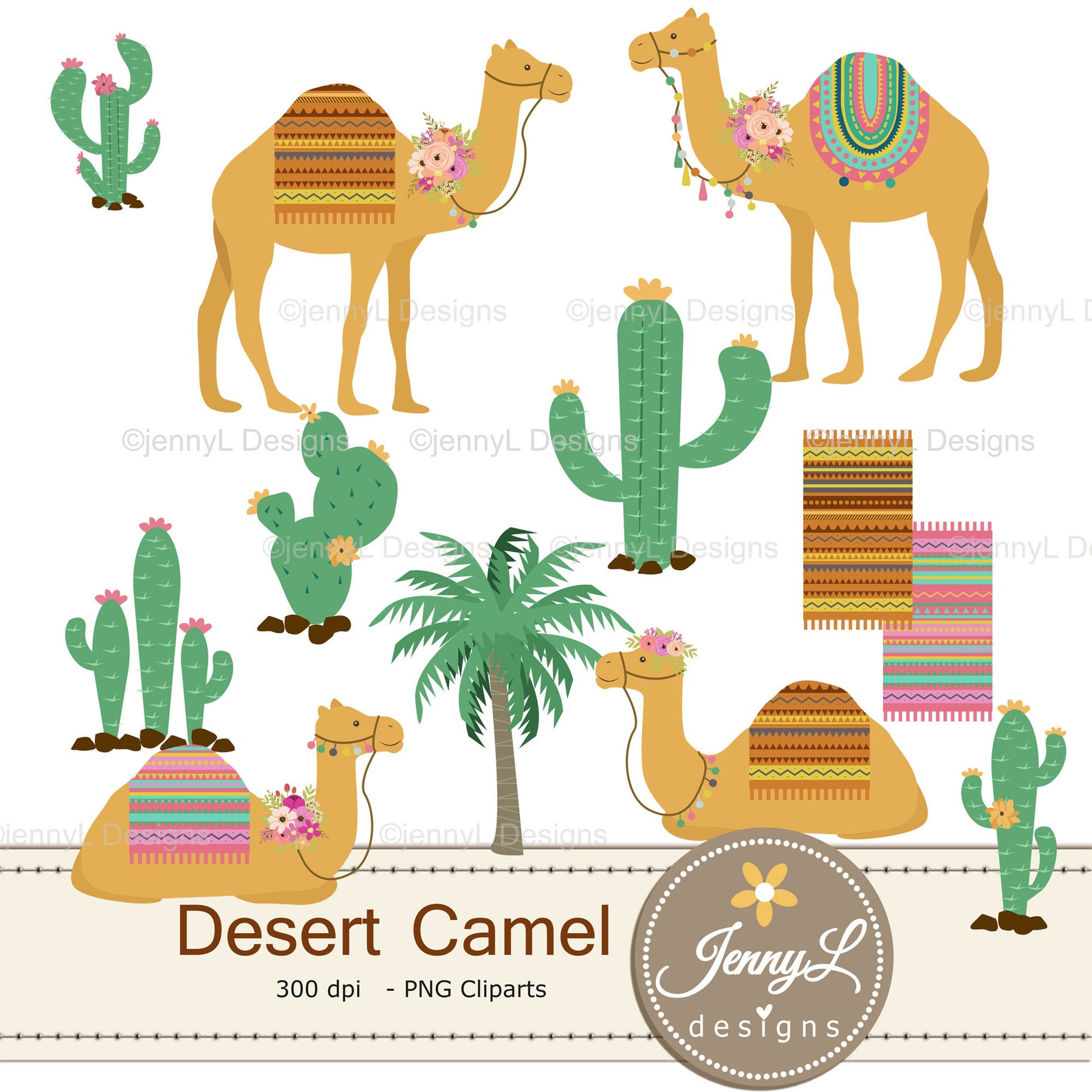 Desert Camel Cactus Digital Paper and Clipart for Birthday - Etsy