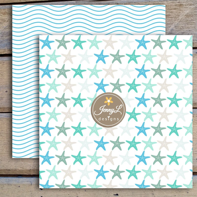 Beach Digital Papers and Star Fish Clipart SET Ocean Water | Etsy