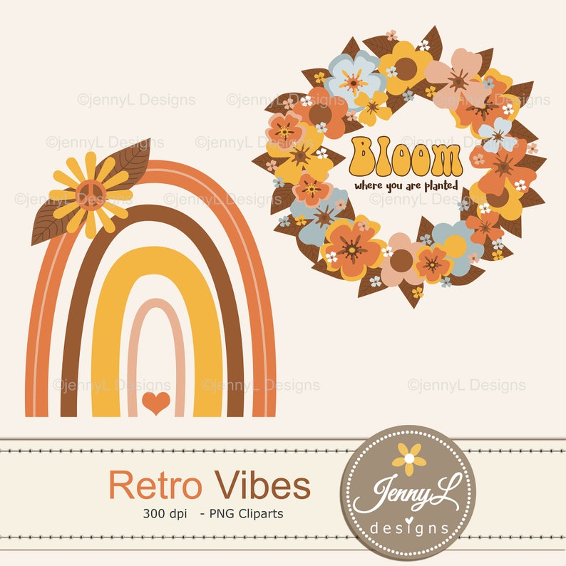 Retro Vibes SEAMLESS Digital Paper and Rainbow Clipart for - Etsy