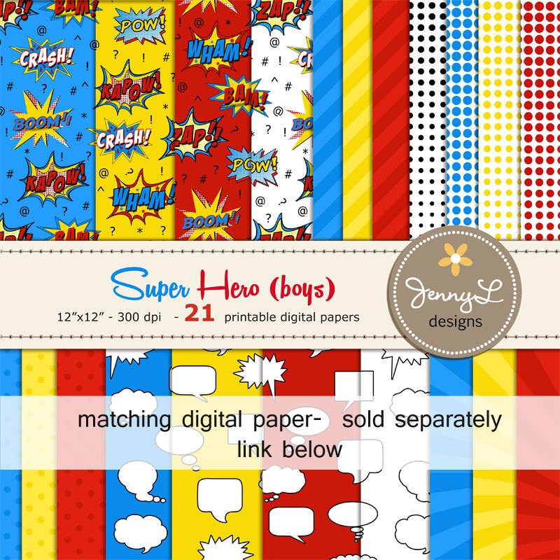 Superhero Comic Sound Effects clipart Super Hero words | Etsy