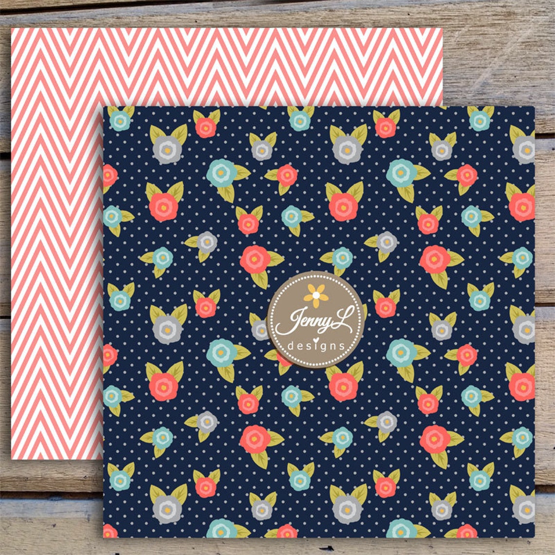 Coral Navy Floral Digital Paper Coral Flowers for Digital - Etsy
