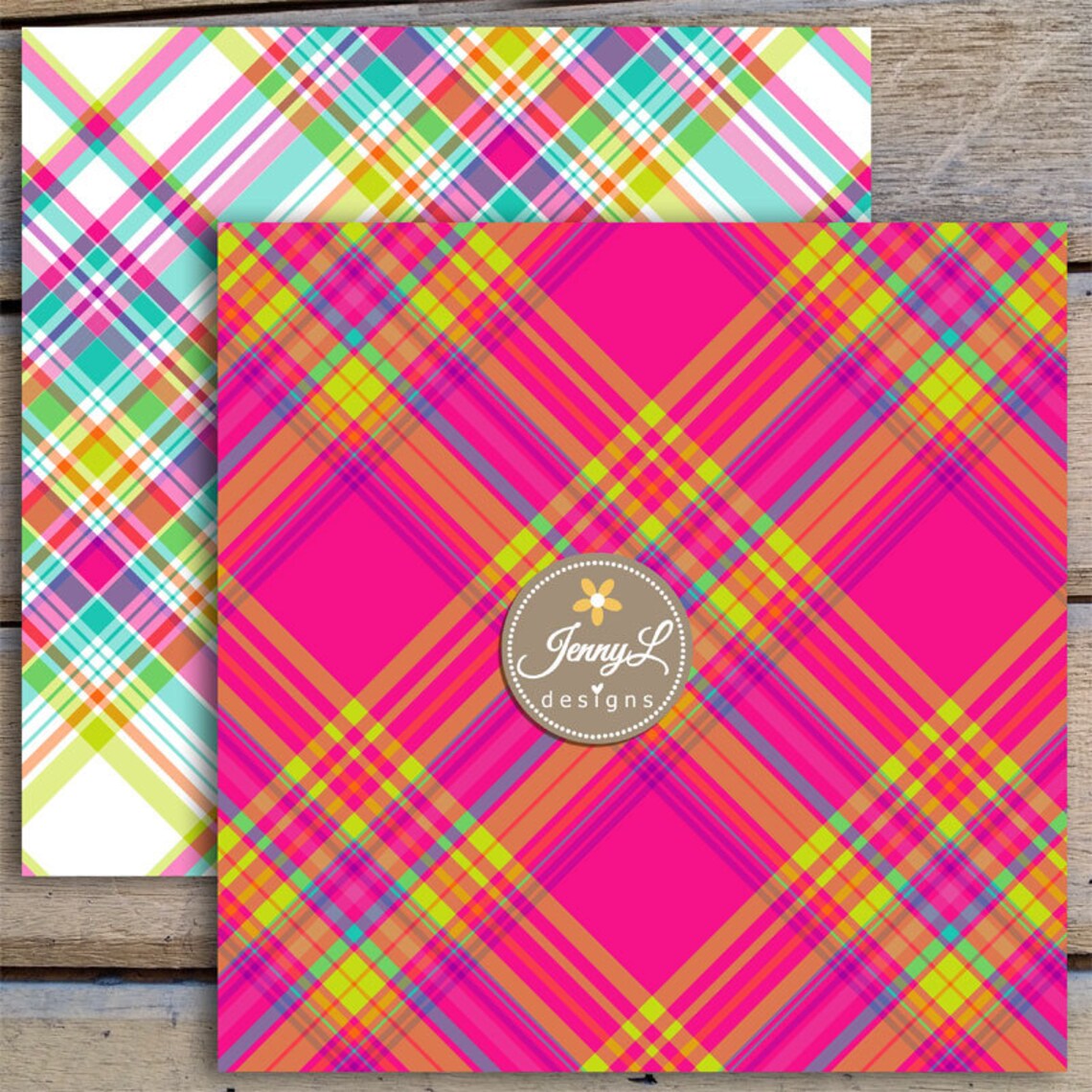 Bright Plaids Digital Papers, Summer, Spring Plaid, Fuchsia Pink, Neon ...