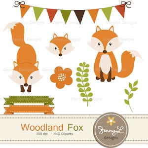 Fox Digital Paper and Clipart, Fall Woodland Animal, Leaves for ...