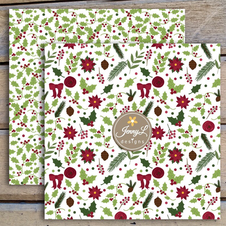 Christmas Floral digital paper Poinsettia Flower Paper | Etsy