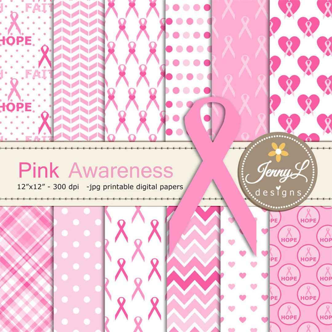 Breast Cancer Awareness Digital Papers, Pink Ribbon Digital Papers ...