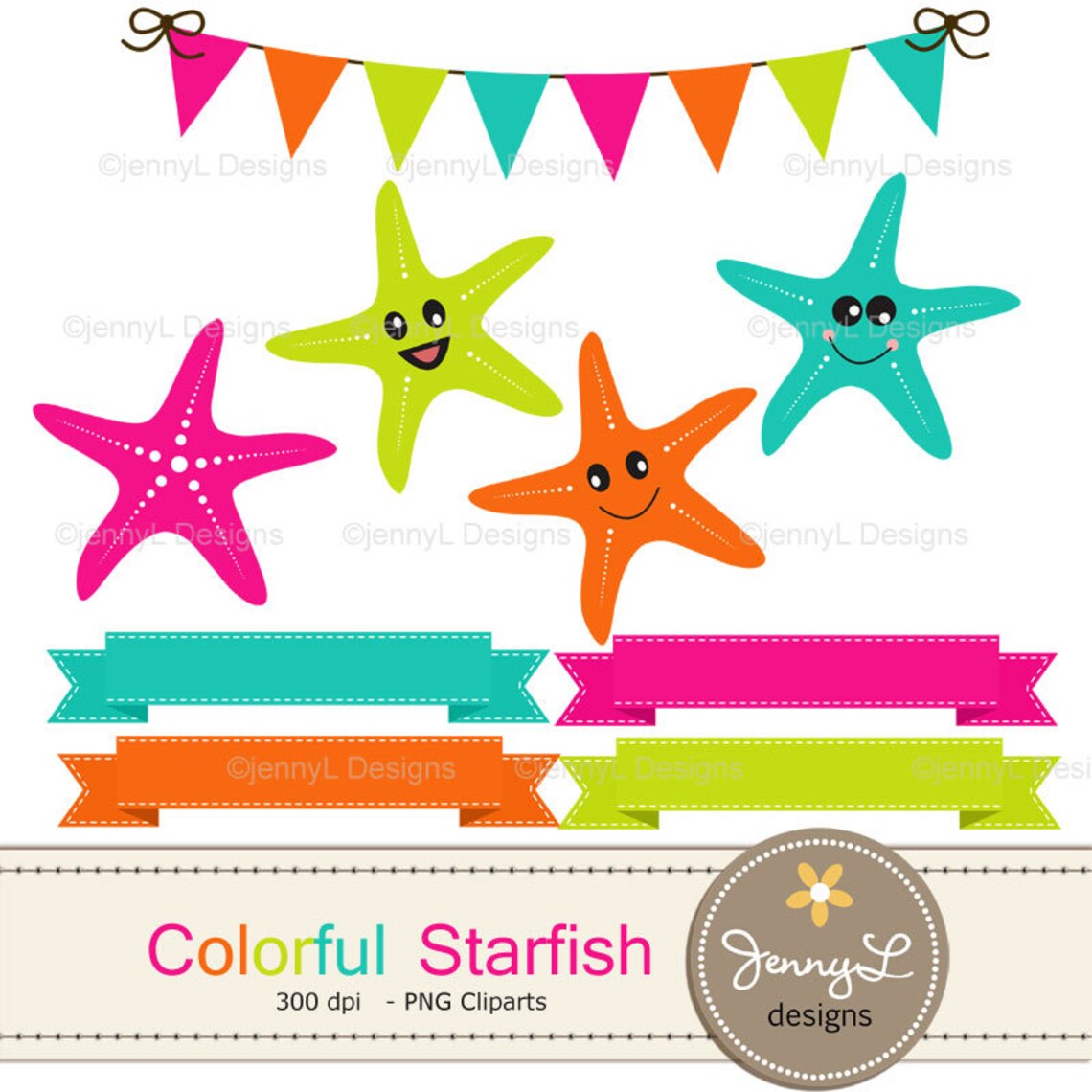 Colorful Starfish Digital Papers and Clipart Starfishes Baby | Etsy