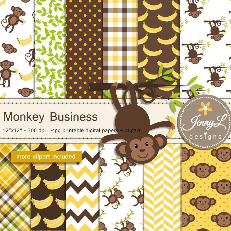 Monkey Digital Papers and Clipart SET Banana Paper Clipart - Etsy