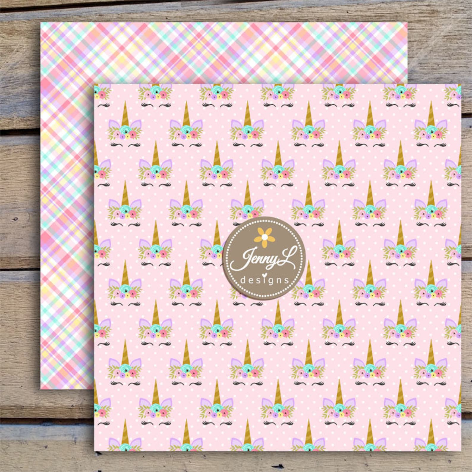 Unicorn Faces Digital Papers and Clipart SET Pastel Unicorn | Etsy