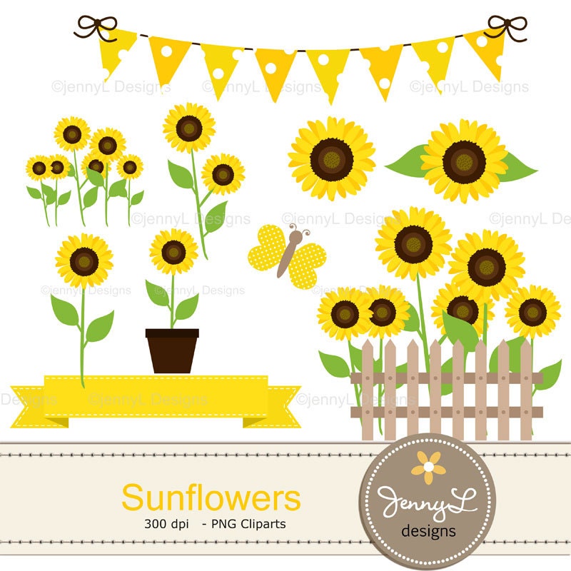 Sunflower Digital Papers and Clipart, for Birthday, Baby Shower ...